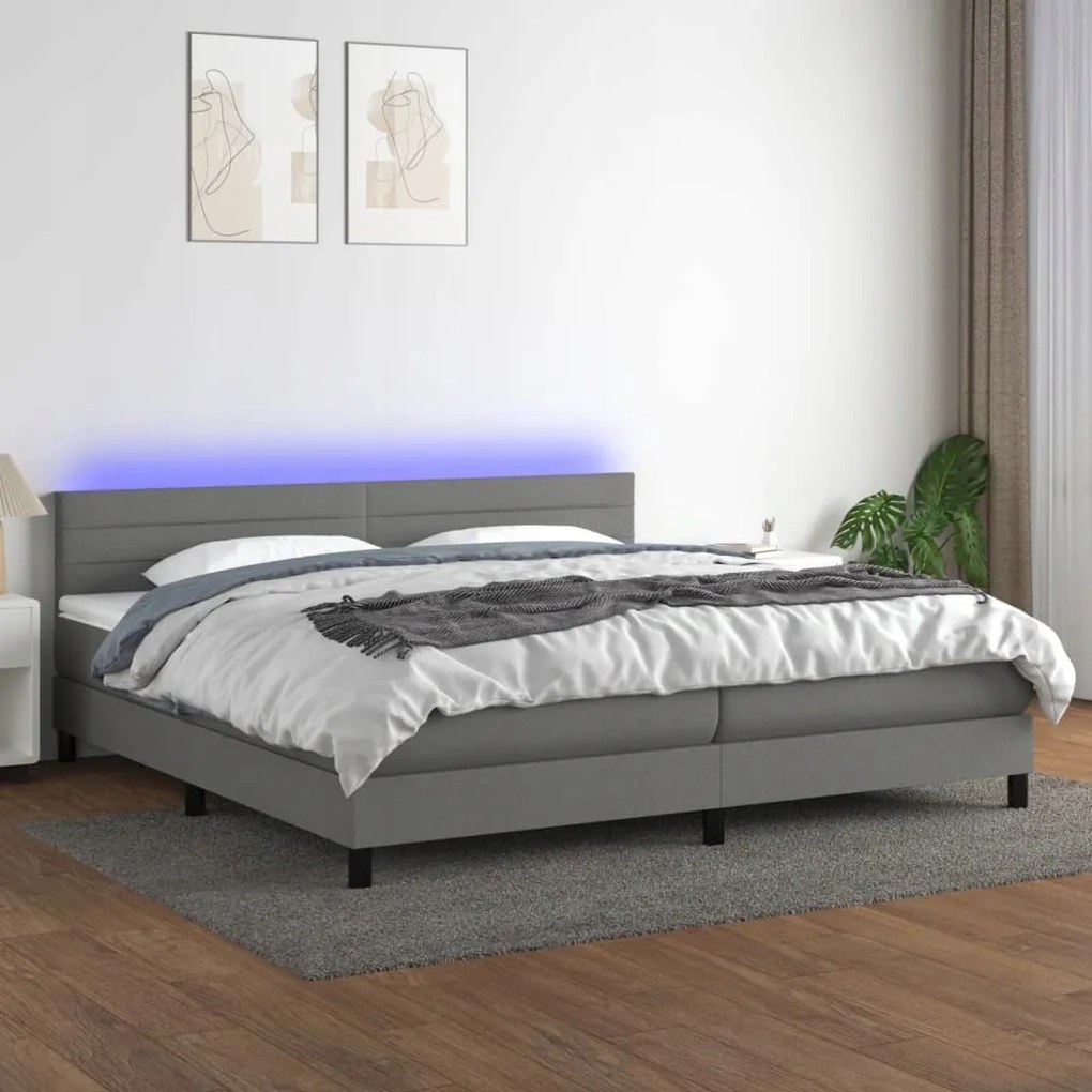 Box Spring Postel S Matrací A Led Textil Tmavě Šedá vodorovné pruhy 200 x