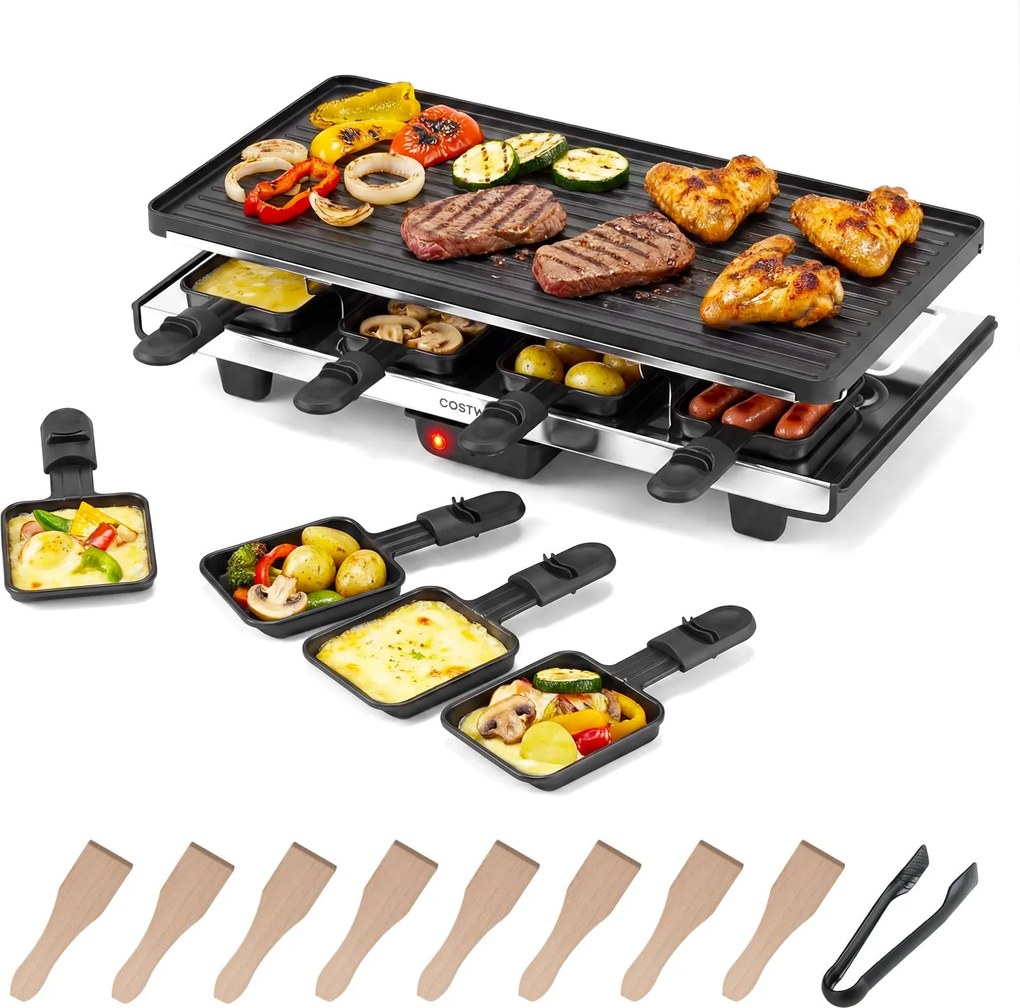 Costway Raclette pro 8 osob Elektrický gril s 2-in-1 oboustrannou nepřilnavou