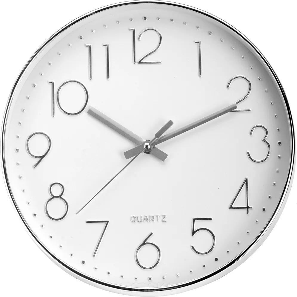 Kulaté nástěnné hodiny, ručičkové, stříbrné - Ø 30 cm