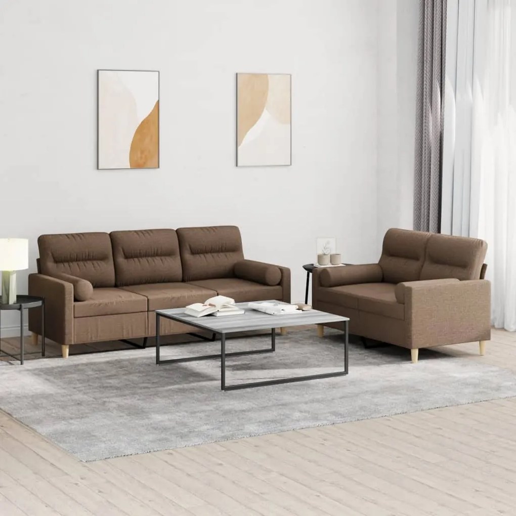 2dílná sedací souprava s polštáři hnědá textil 3201619
