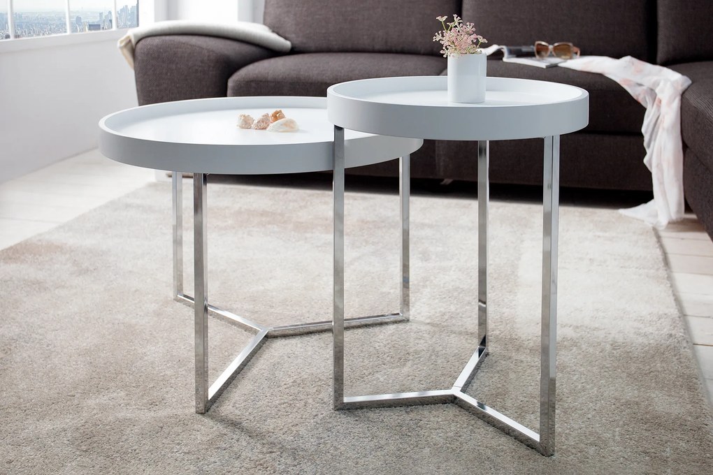 Noble Home Odkládací stolek Vedul, 40 cm, bílá/stříbrná