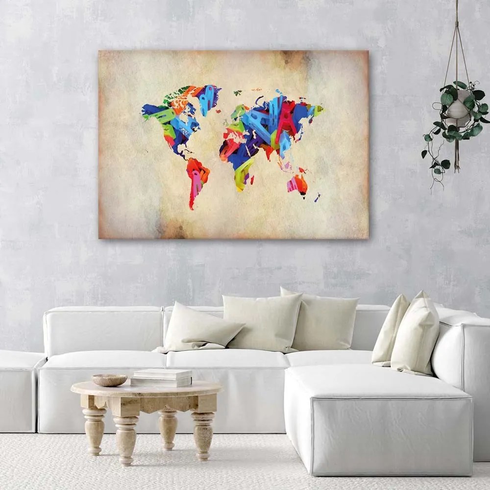 Gario Obraz na plátně Mapa světa barevné šílenství Rozměry: 60 x 40 cm
