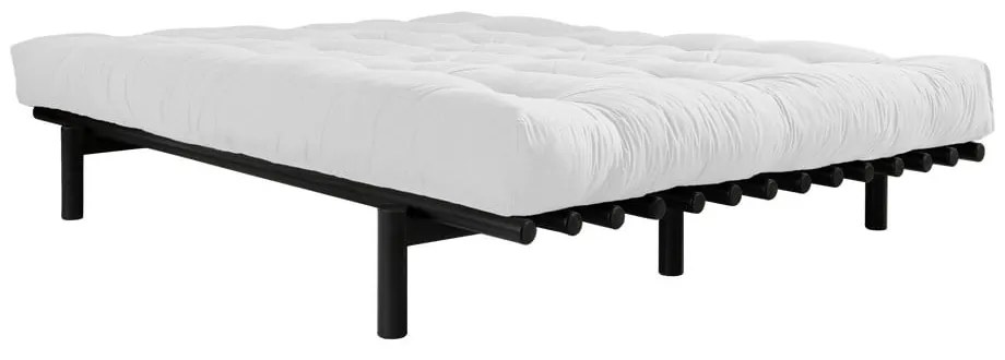 Dvoulůžková postel z borovicového dřeva s matrací Karup Design Pace Double Latex Black/Natural, 160 x 200 cm