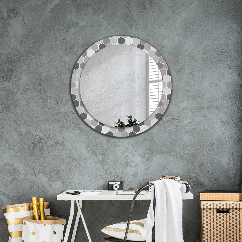 Kulaté dekorativní zrcadlo na zeď Hexagonální vzor fi 80 cm