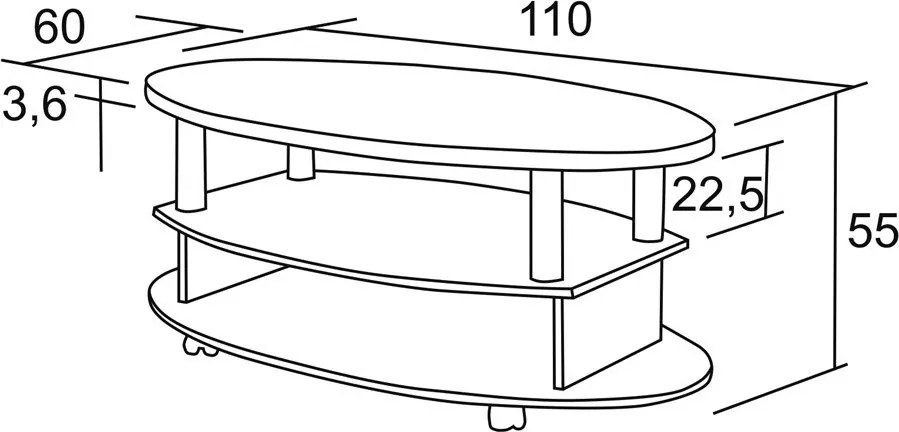 Bradop Oválný konferenční stolek Hugo K166 pojízdný | Provedení: DB - dub bordeaux