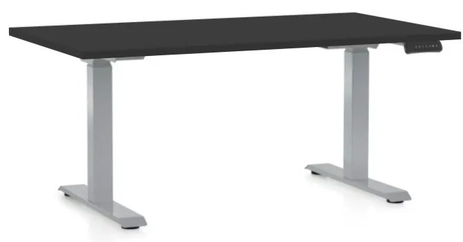 Výškově nastavitelný stůl OfficeTech D, 120 x 80 cm, šedá podnož, černá