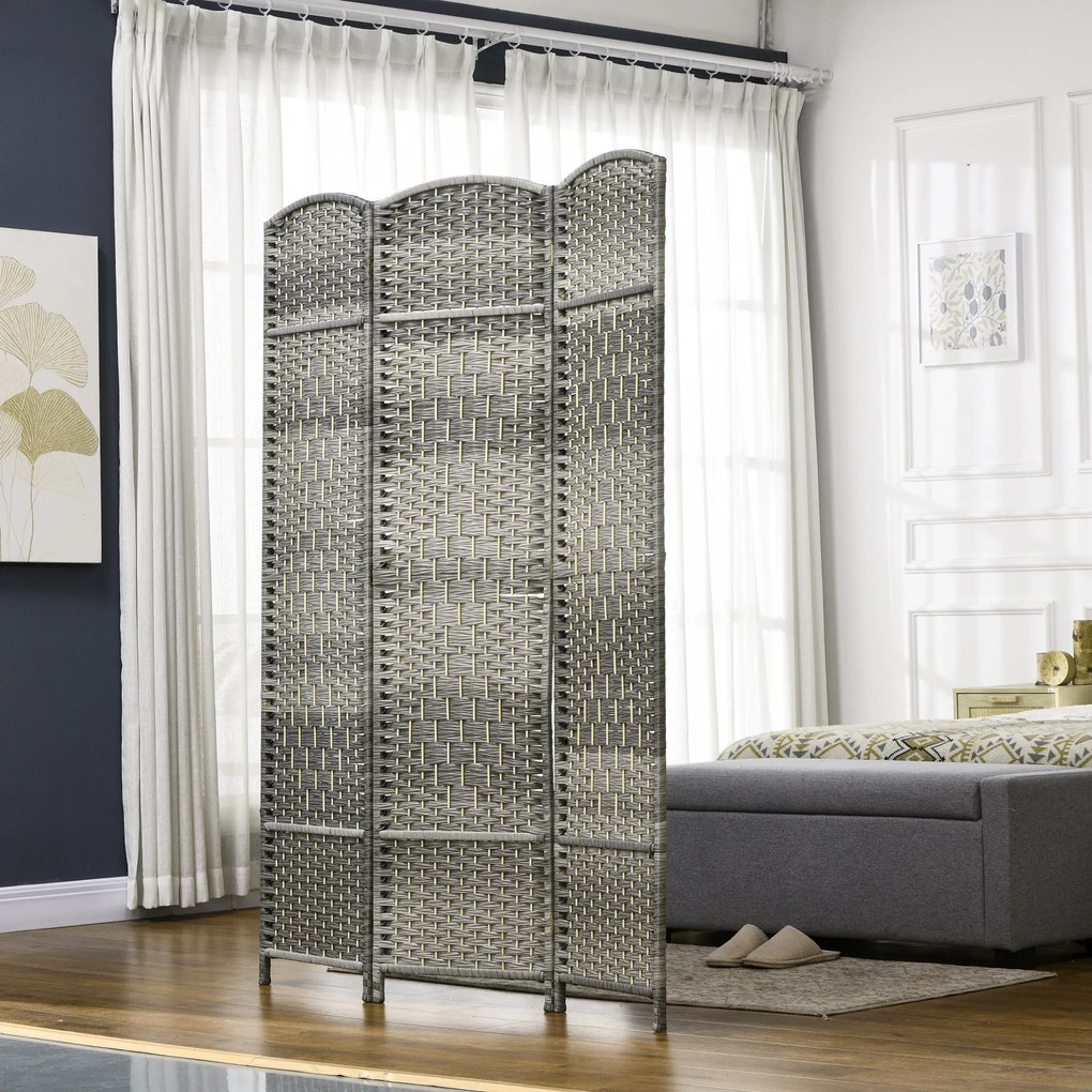 HOMCOM 3-panelový skládací paravan 135x180 cm - dělící obrazovka pro soukromí z polypropylenu do kanceláře nebo ložnice - šedá kombinace