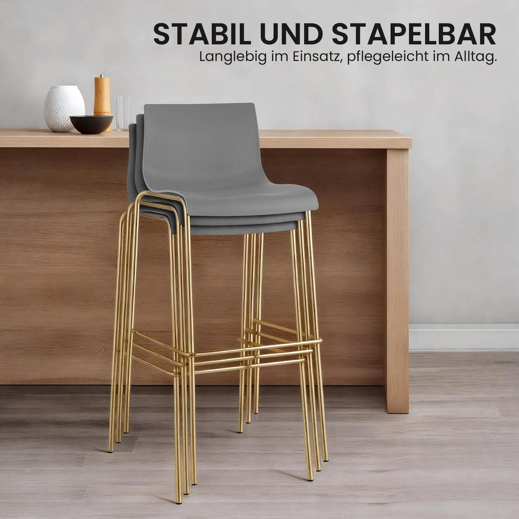 Sada 2 ks barových židlí Hoover plast, zlaté nohy - šedá