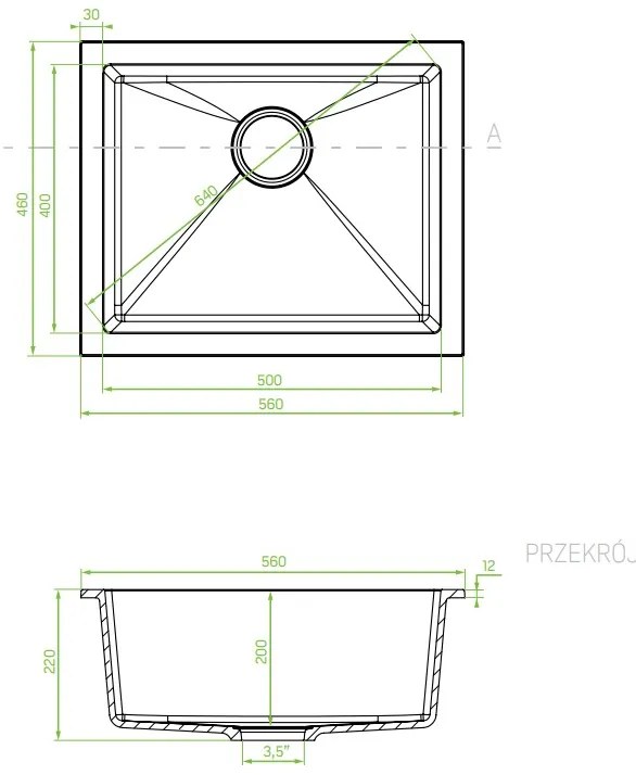 Laveo Ibiza, 1-komorový granitový dřez 560x460x220 mm, šedá, LAV-SBI_510U