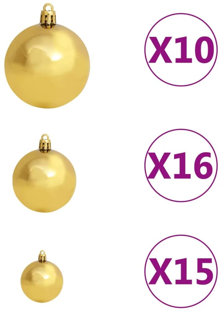 Umělý vánoční stromek s 300 LED a sadou koulí zasněžený 210 cm - Default Title