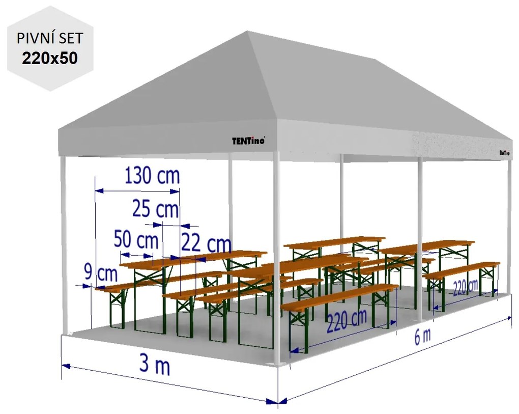 NŮŽKOVÝ PÁRTY STAN 3x6 m TENTino SMALL HEXAGON Barva: 13A - SVĚTLE ZELENÁ