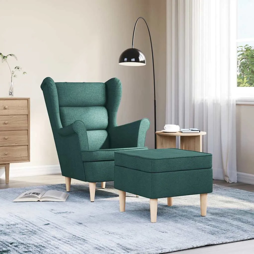 Křeslo s podnožkou tmavě zelené textil 3307994
