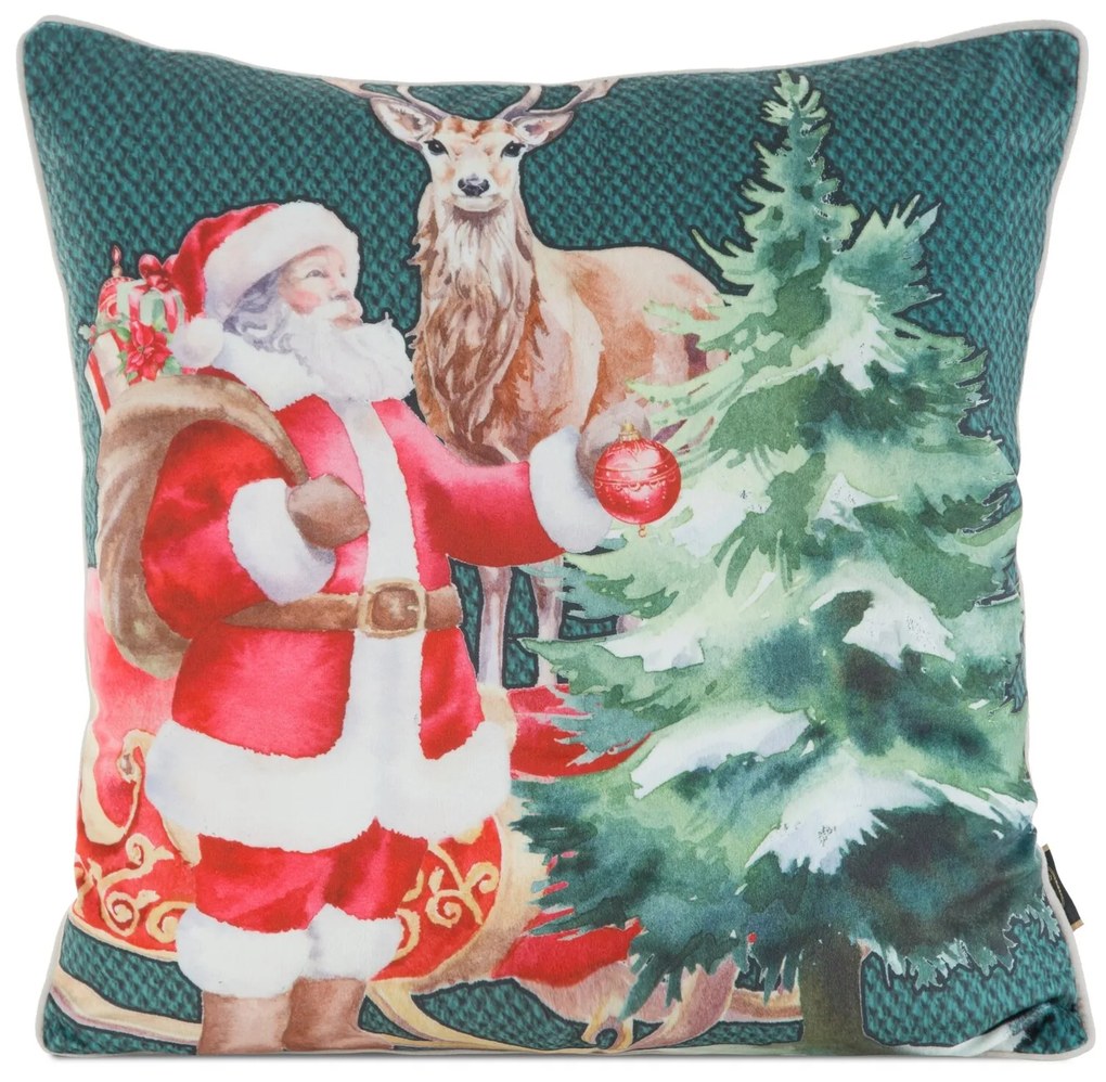 VÁNOČNÍ DEKORAČNÍ POVLAK NA POLŠTÁŘ SANTA6 45X45 CM VZOROVANÁ