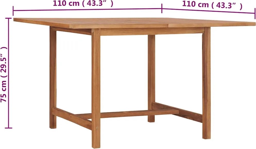 Zahradní jídelní stůl 110 x 110 x 75 cm masivní teak 318477