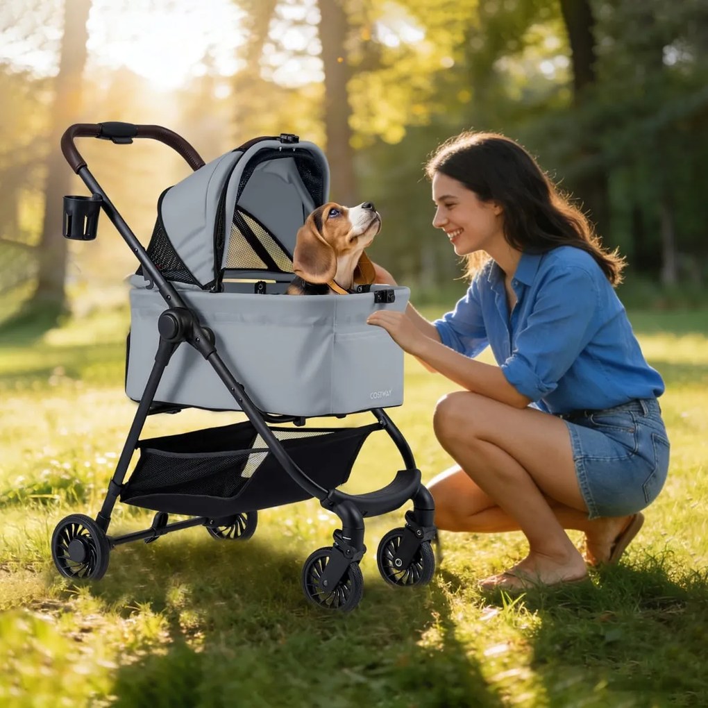 Costway 3 v 1 Pet Buggy s odnímatelným nosičem a nastavitelnou síťovanou