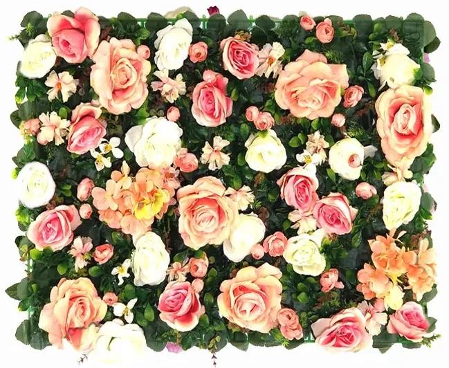 Wall flower - pink/white rose and hydrangea, dílec 40 x 60 cm