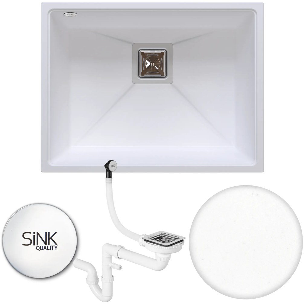 Sink Quality Argon 60, kuchyňský granitový dřez 550x420x225 mm + chromový sifon, černá, SKQ-ARG.C.1KBO.60.X