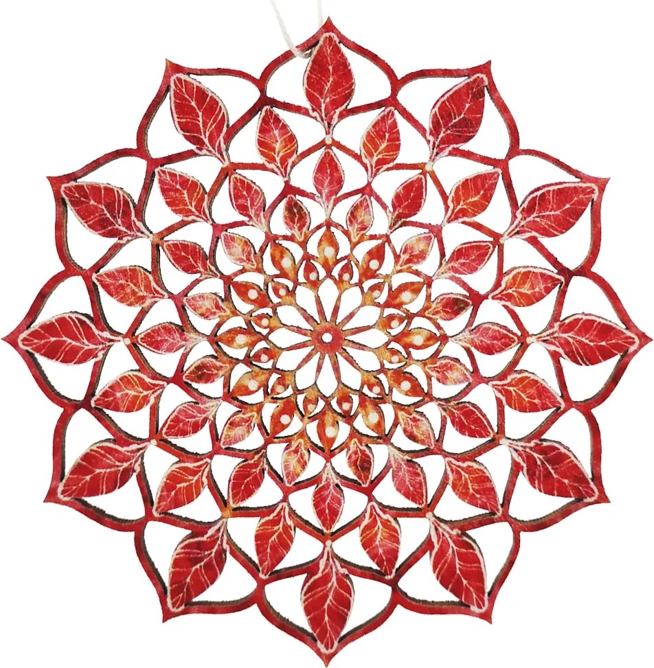AMADEA Dřevěná dekorace mandala červená 9 cm