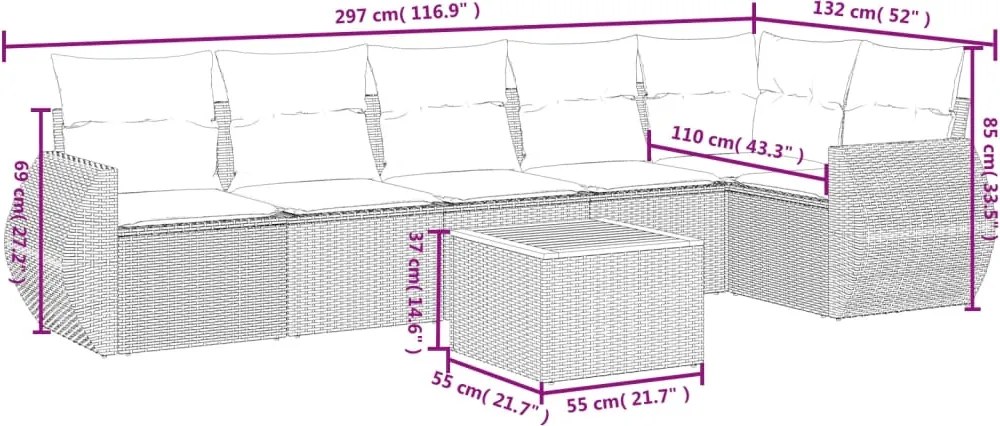 7dílná zahradní sedací souprava s poduškami béžová polyratan 3257347