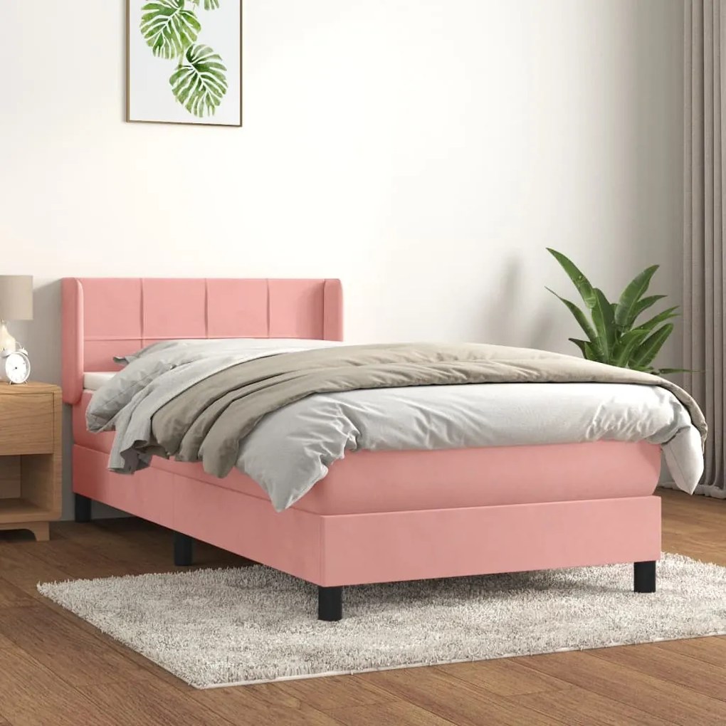 Box spring postel s matrací růžová 80 x 200 cm samet 3130930