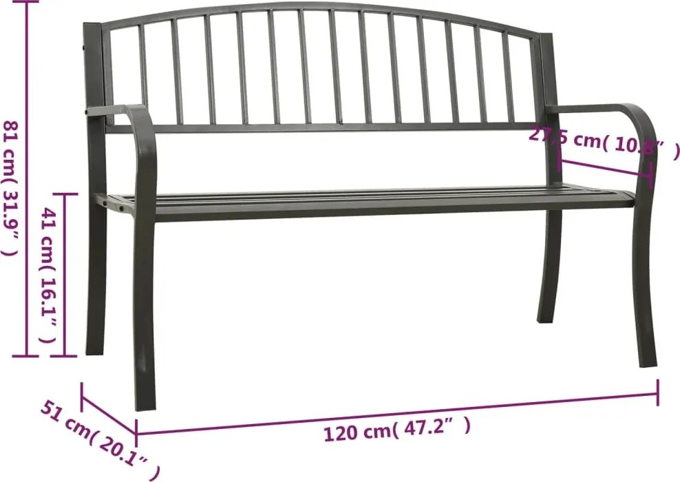 vidaXL Zahradní lavice 120 cm ocel [319581] Barva: Šedá