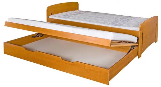 Dětská postel z masivu Henning 1 s vyklápěcím úložným prostorem, přistýlkou a matracemi, Postele 24 bílá