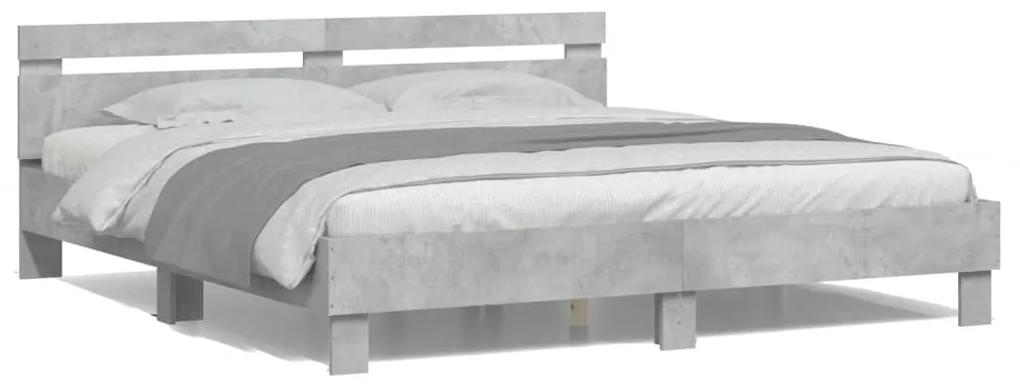 Rám postele s čelem a LED osvětlením betonově šedý 160 x 200 cm,  3207535