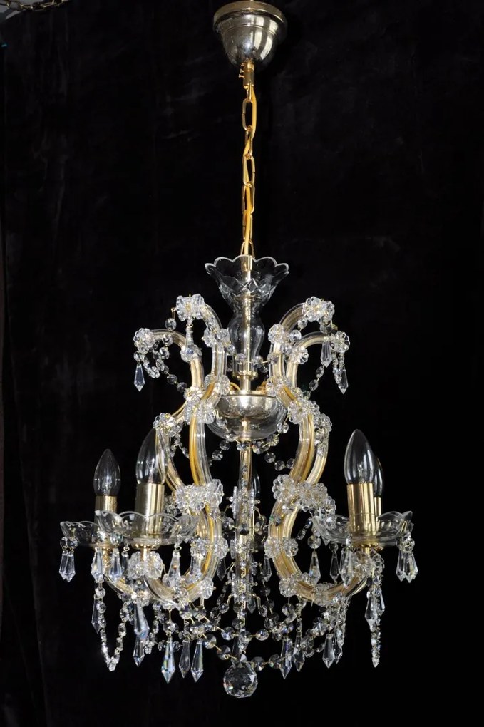 5 flames Gilded Maria Theresa crystal chandelier with cut crystal pears