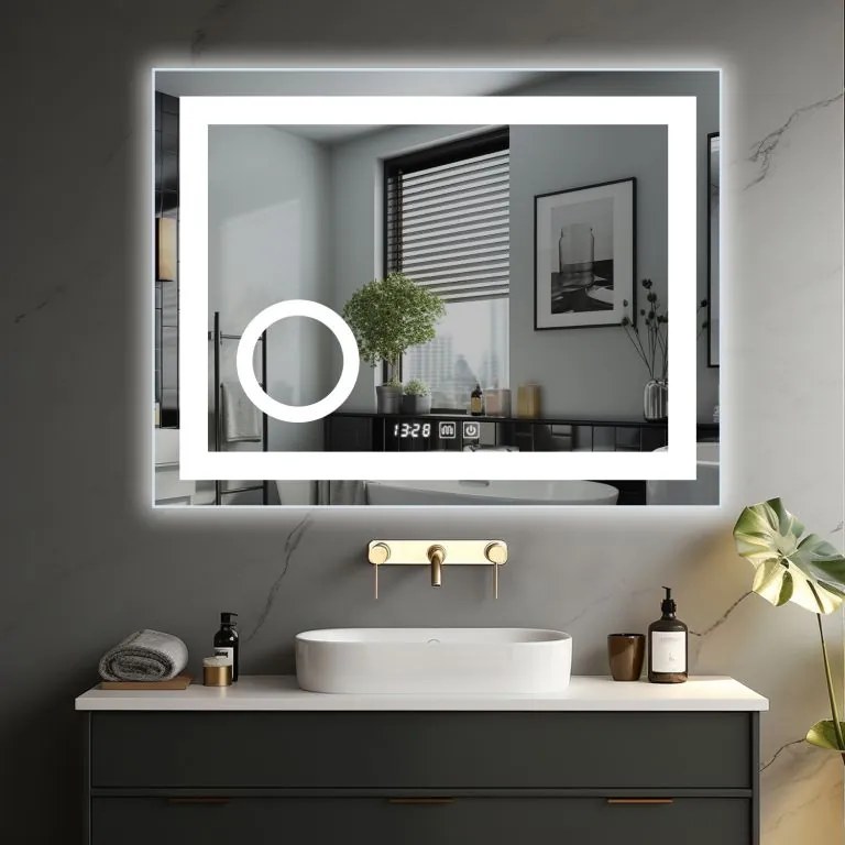 LED zrcadlo 80 × 60 cm s kosmetickým zrcátkem, 3× zvětšení