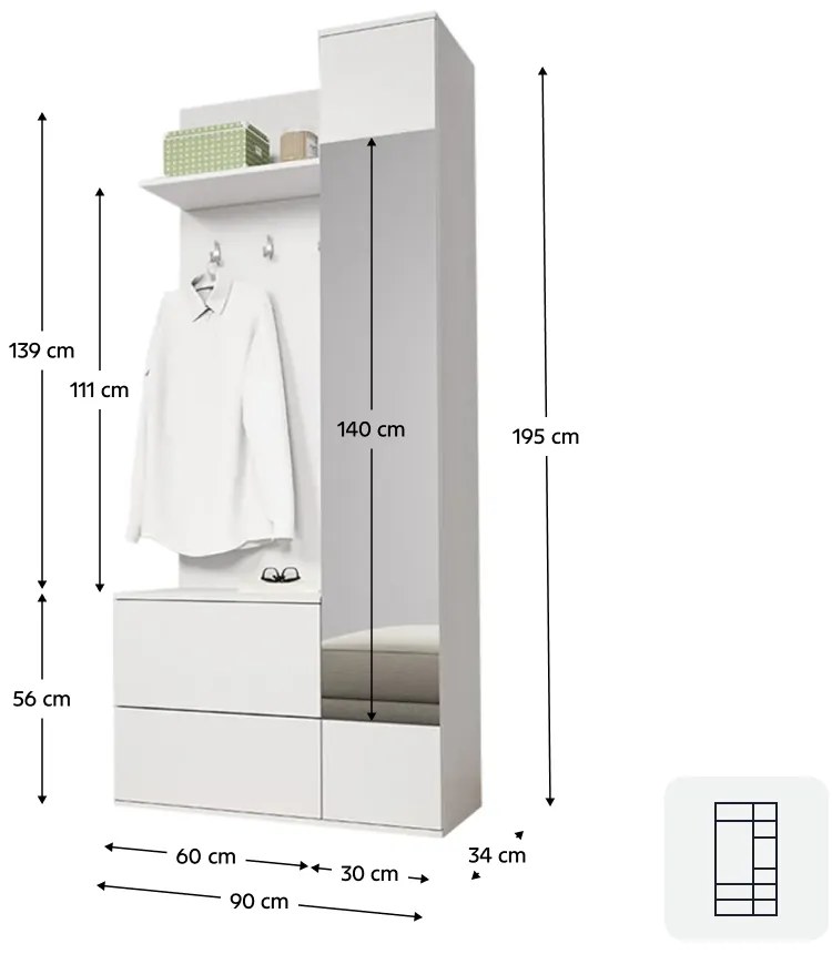Kondela Předsíňová sestava, bílá, GADIS