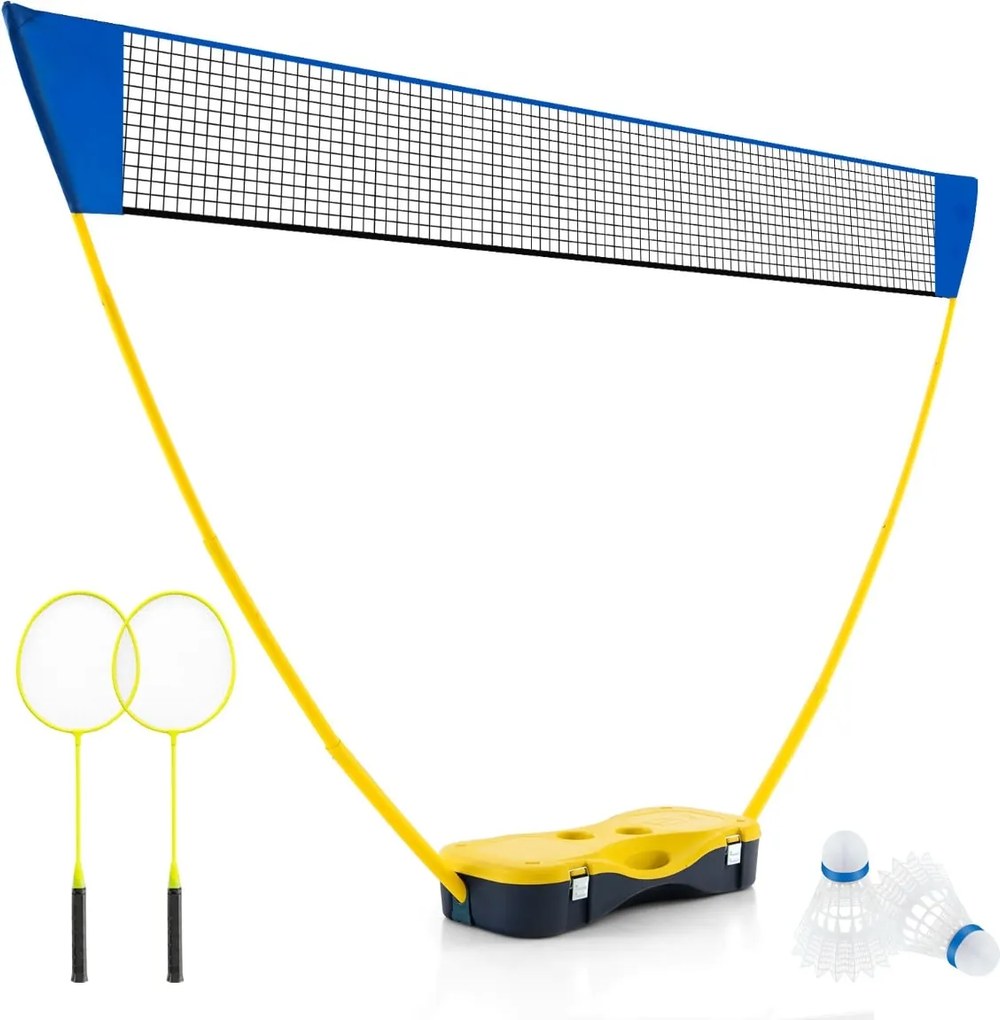 Costway Přenosný stojan na badmintonovou síť s raketami a 2 míčky a síťkou