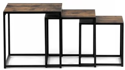 Odkládací stolky set 3 ks MDF dekor staré dřevo, kov černý lak AF-3003 OLW
