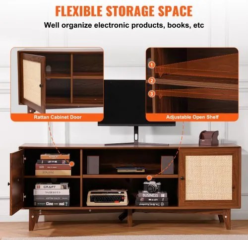 Ratan-TV-Ständer 191 cm Fernseher Boho-TV-Schrank Fernsehschrank Walnuss