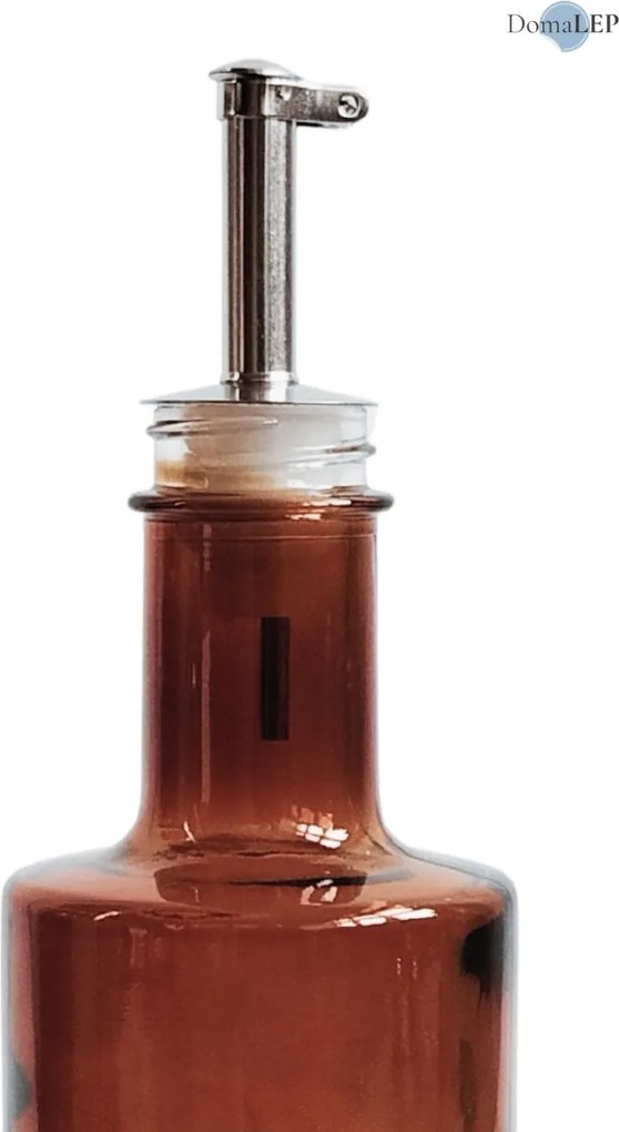 Skleněná láhev na olej 200 ml hnědá s nerezovou nálevkou VILO