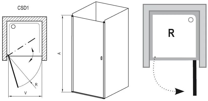 Ravak Sprchové dveře jednodílné bílé,     CSD1-90  TRANSPARENT   0QV70100Z1 Profil: Bílá, Sklo: Hladké čiré CSD1-90  TRANSPARENT