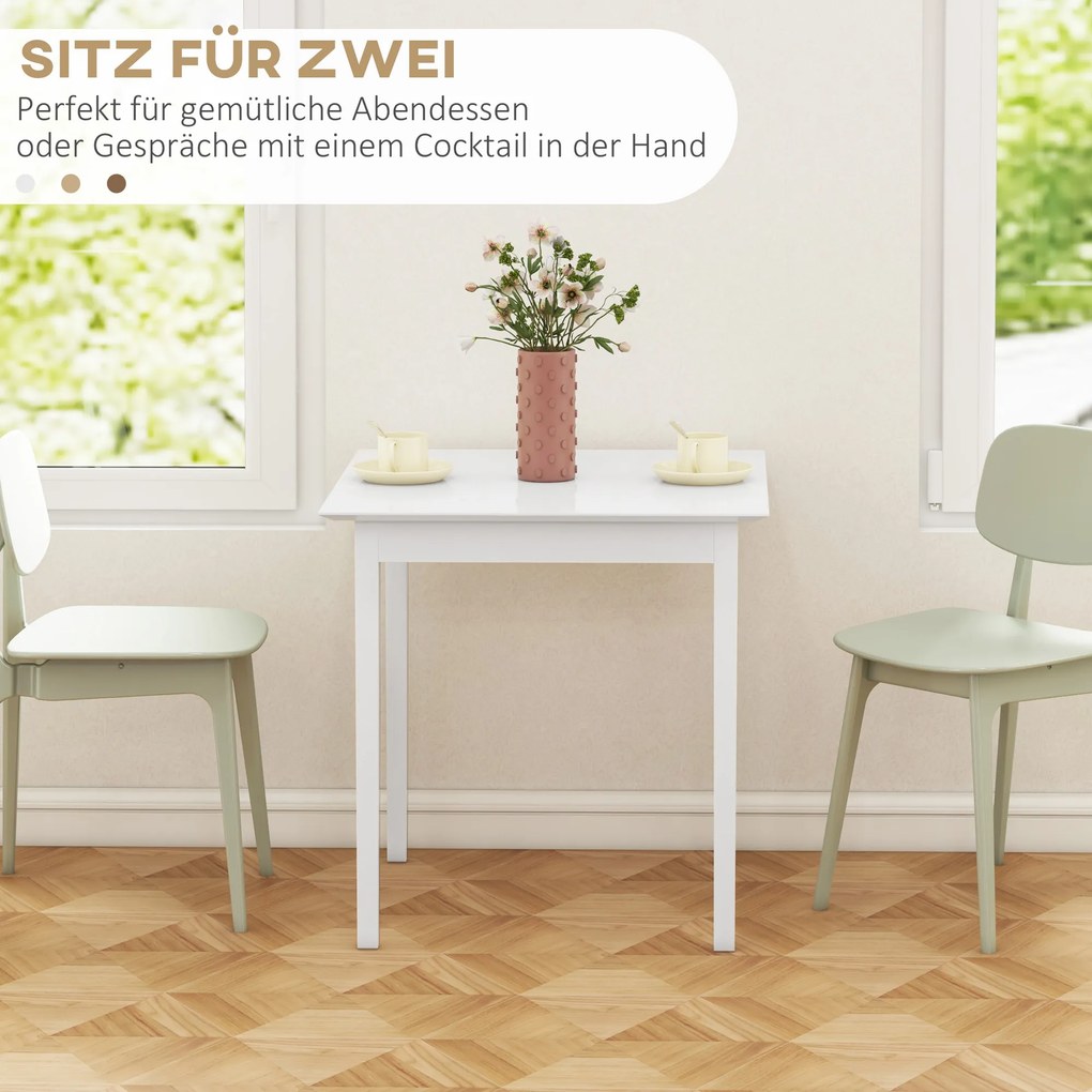 HOMCOM jídelní stůl kuchyňský stůl čtvercový pro 2 osoby ze dřeva, 75 x 76 cm, ideální do kuchyně a jídelny, bílý