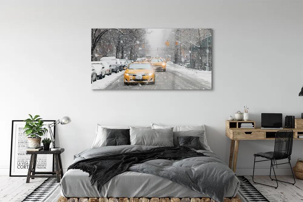 akrylový obraz Zimě sníh auto s řidičem 140x70 cm