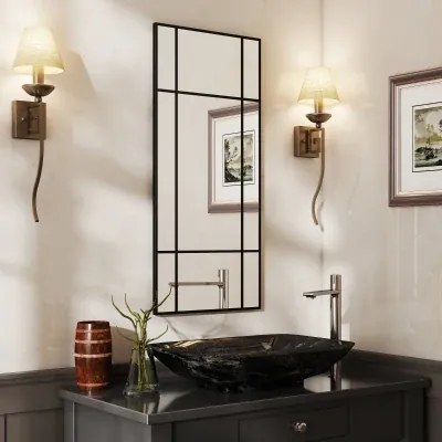 HOMCOM Nástěnné zrcadlo, dekorativní zrcadlo s kovovým rámem, černé pruhy, vrstvené sklo, 50Š x 2H x 110V cm