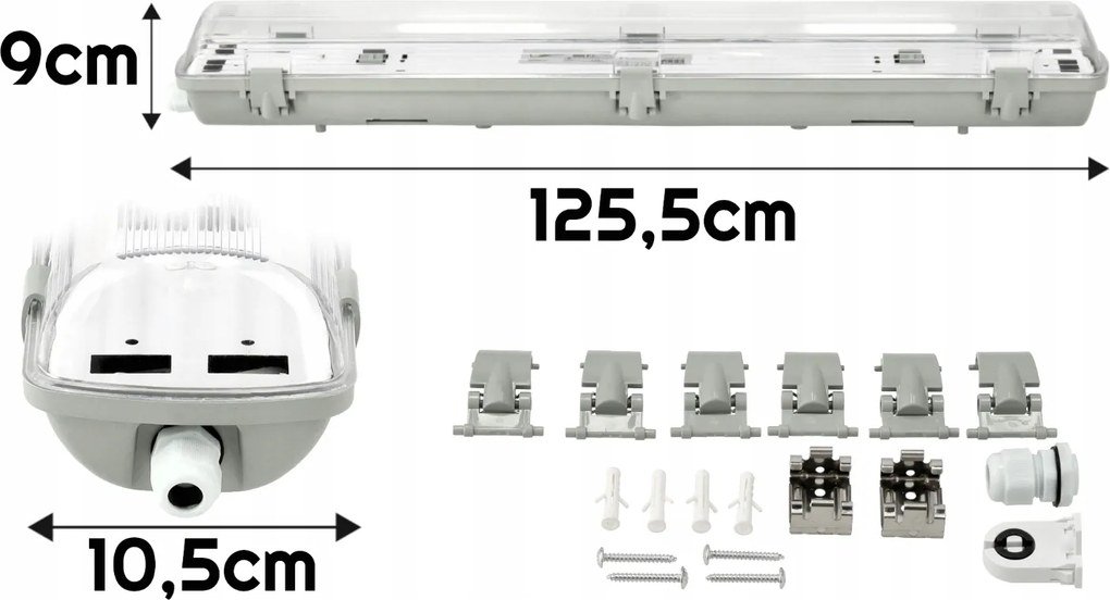 LED hermetické svítidlo 120 cm, 36 W, 3600 lm, 6000 K, do garáže, s plechem