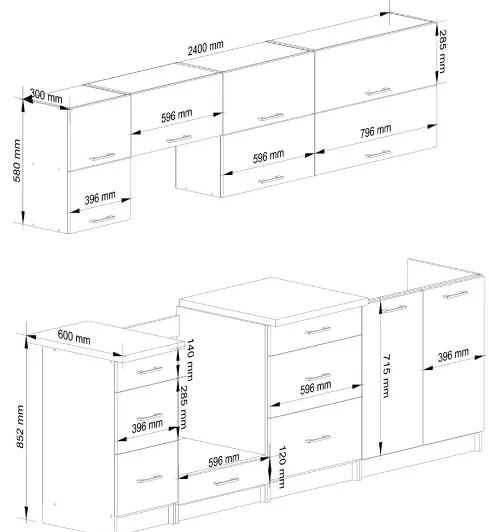Kuchyňská linka OLIWIA G2 2.4 m bílá / beton