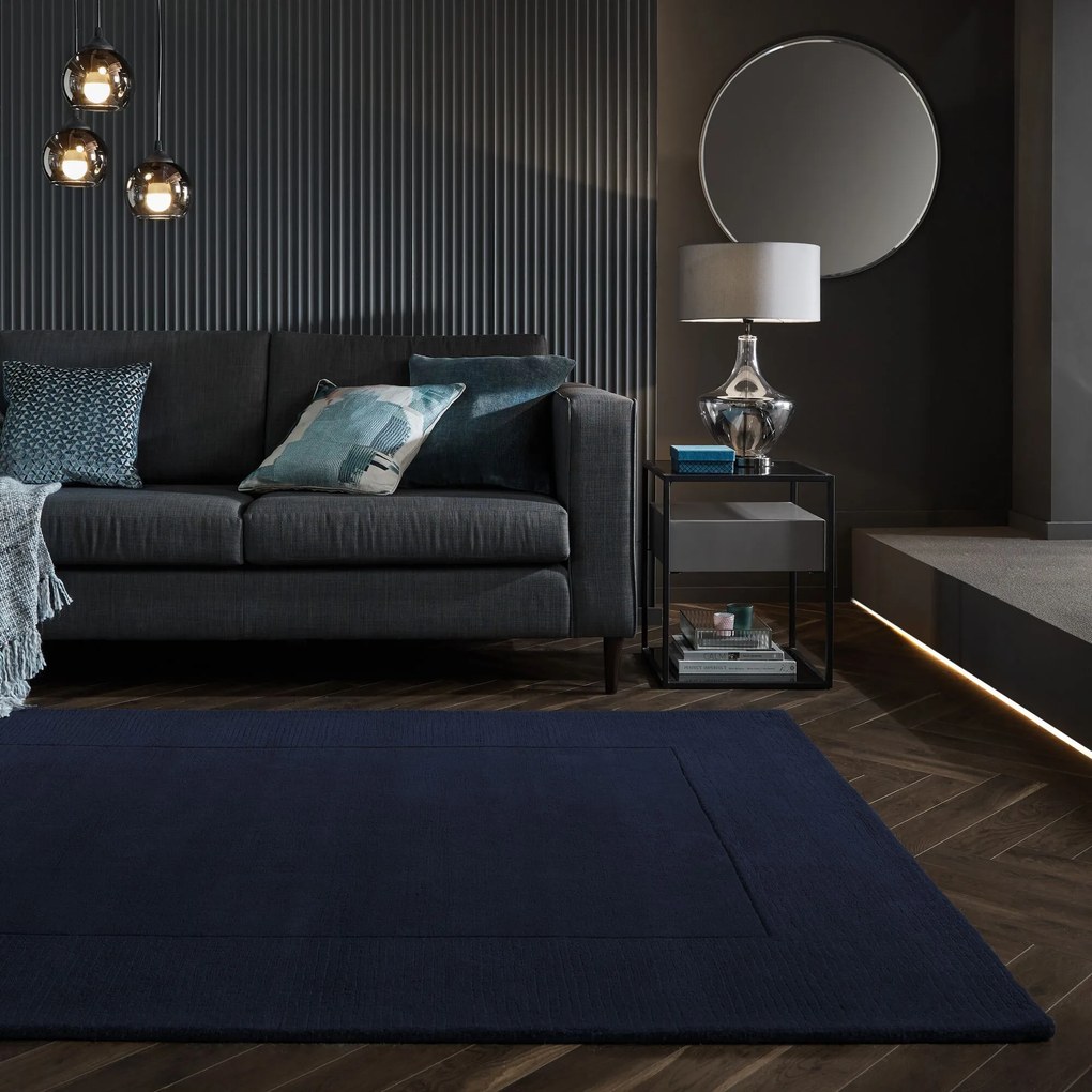 Flair Rugs, Kusový ručně tkaný koberec Tuscany Textured Wool Border Blue, 200x290, modrá, ložnice