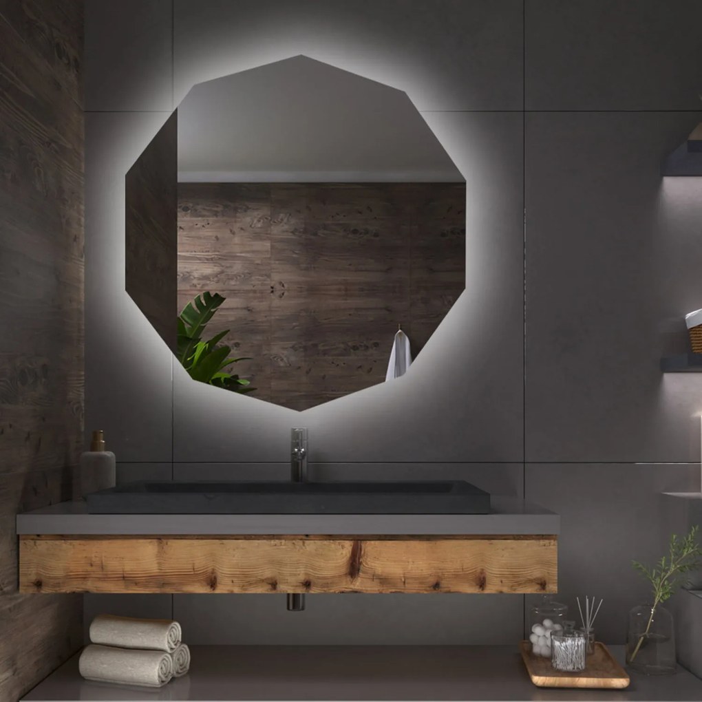 Geometrické zrcadlo do koupelny s LED osvětlením G11