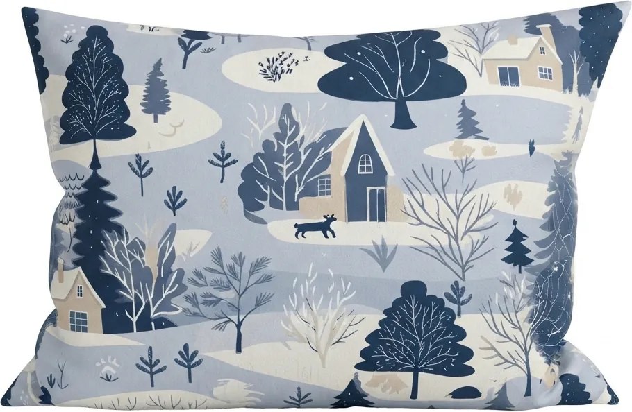 Flanelový povlak na polštář SNOWY VALLEY 50x70 cm, modrý