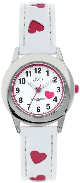 Bílé dětské náramkové hodinky JVD basic J7125.1 s růžovými srdíčky