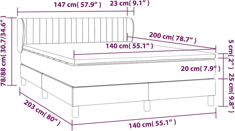 Box spring postel s matrací modrá 140x200 cm textil 3126971