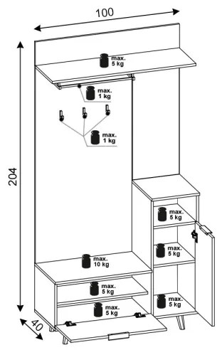 Předsíňová stěna se zrcadlem SVEN hnědá/bílá