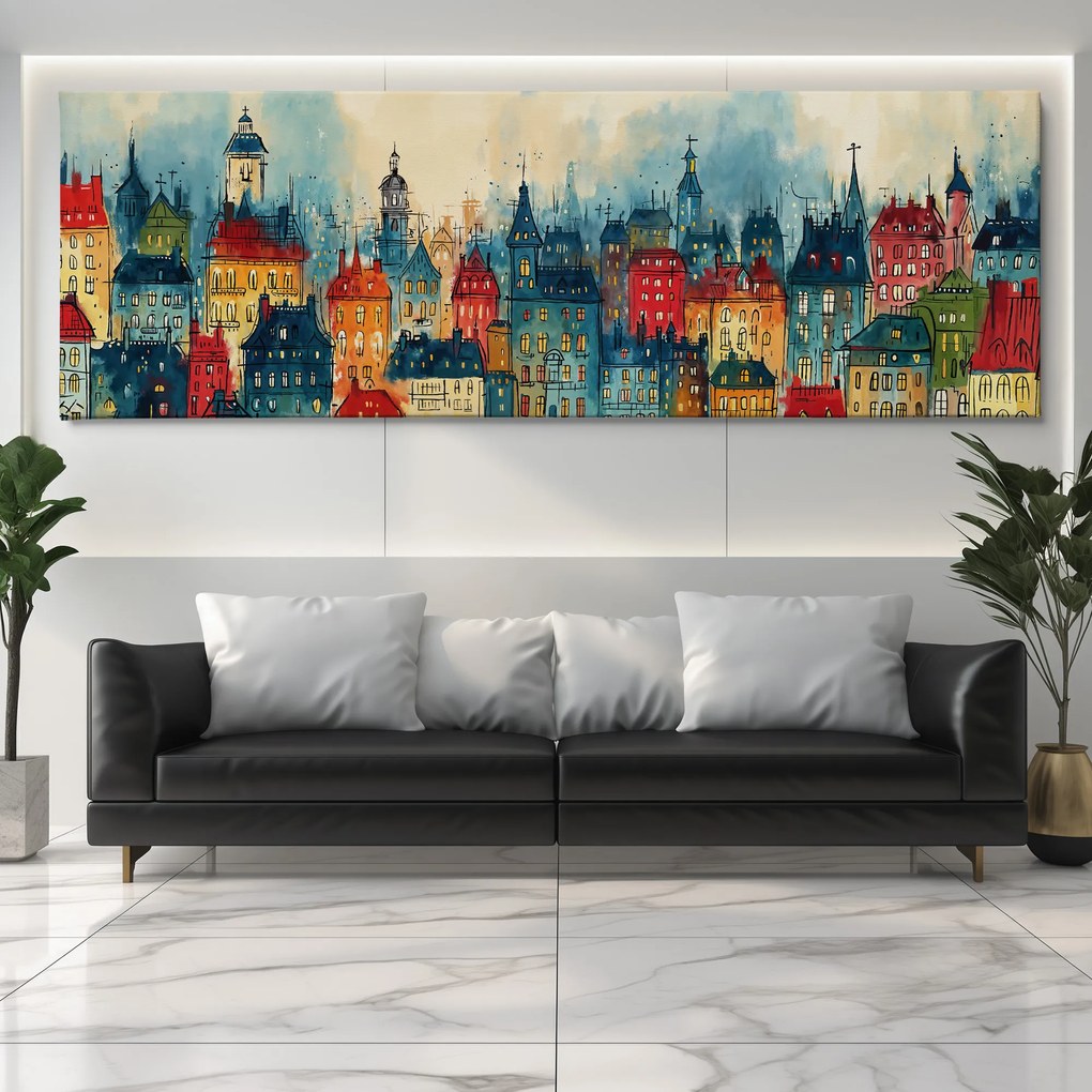 Obraz na plátně - Praha stověžatá, Věže, střechy, město FeelHappy.cz Velikost obrazu (šířka x výška): 210 x 70 cm