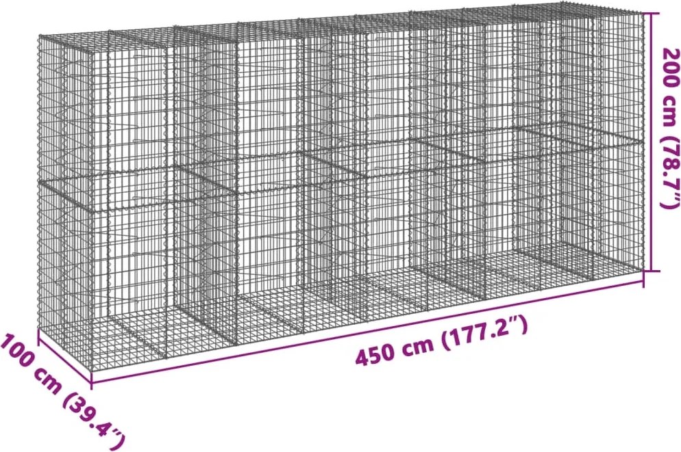 Gabionový koš s víkem 450 x 100 x 200 cm pozinkované železo 3295232