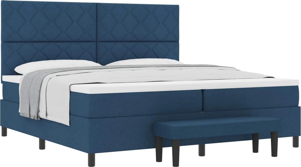 Postel s boxspringem s matrací s čelo Modrá 200 x 200 cm textil 3344176