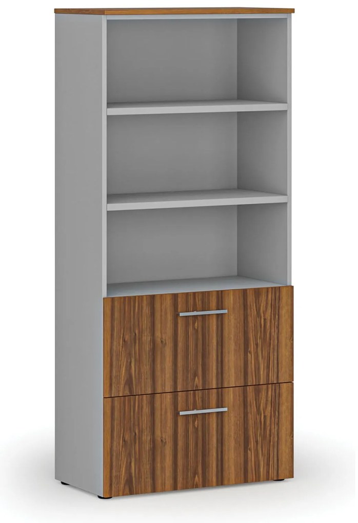 Skříň se zásuvkami pro závěsné složky PRIMO GRAY, 800 x 420 x 1781 mm, šedá/ořech